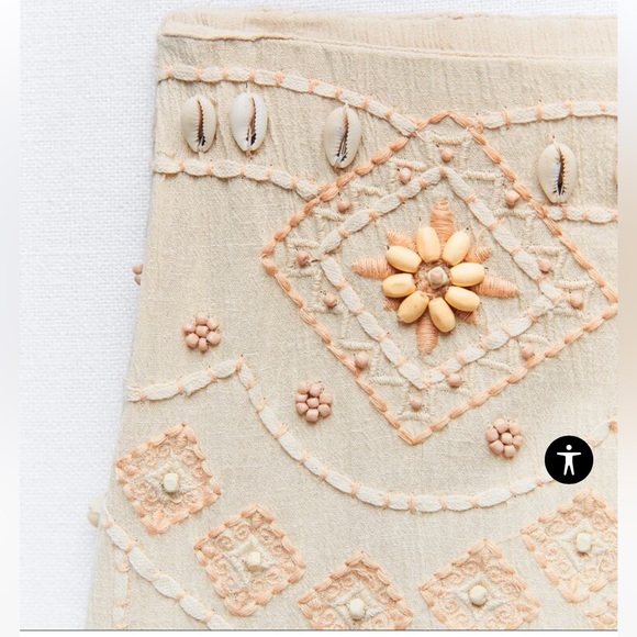 Zara | Skirts | Zara Embroidered Shell Mini Skirt Small Beachy Summer ...